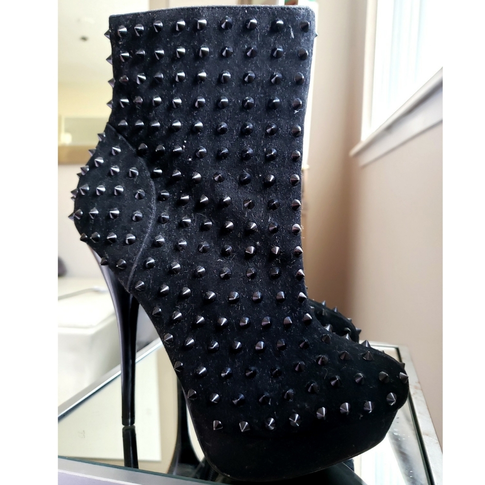 Sexy Spikes Studded Stiletto Platform Booties - Gem